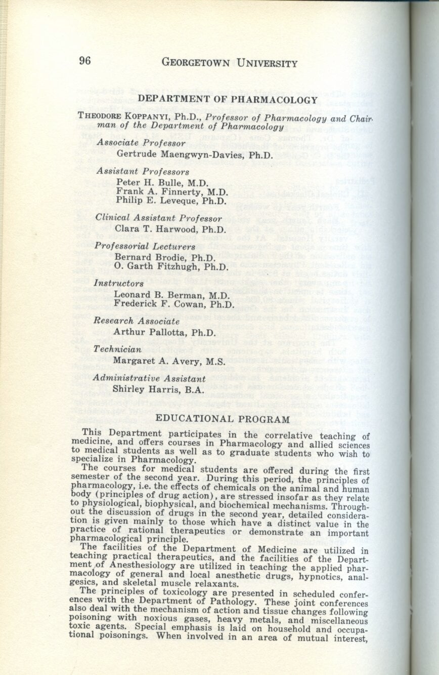 History | Department of Pharmacology & Physiology | Georgetown University